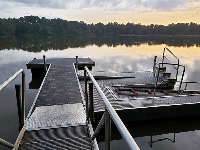 Sunset transforms this simple boat dock into front-row seating for nature's most reliable and spectacular daily performance.