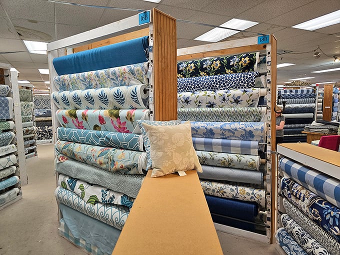 These meticulously organized fabric rolls are the textile equivalent of a perfectly arranged bookshelf&mdash;pure satisfaction.