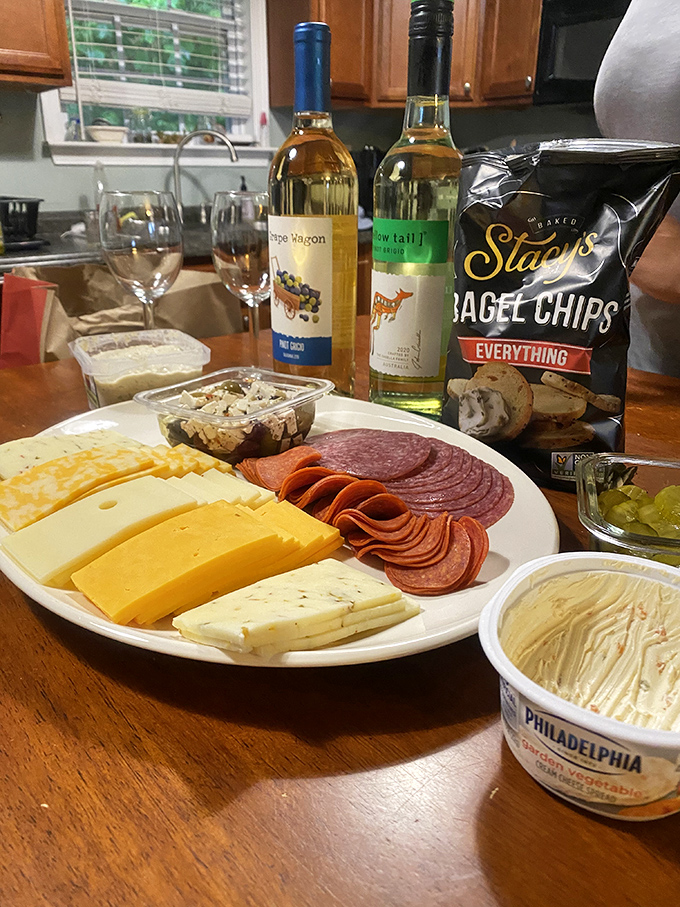 A charcuterie board that says, "I stopped at Shiloh General Store and all I got was this ridiculously perfect spread."