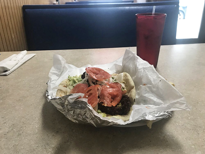This falafel pita with its crispy-outside, fluffy-inside chickpea fritters is the vegetarian dish that makes carnivores question their life choices.