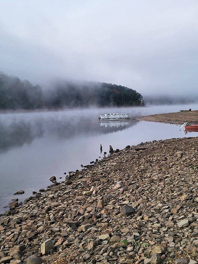 Morning fog transforms Lake Greeson into a scene straight from a fantasy film. Expecting Excalibur to emerge any minute.
