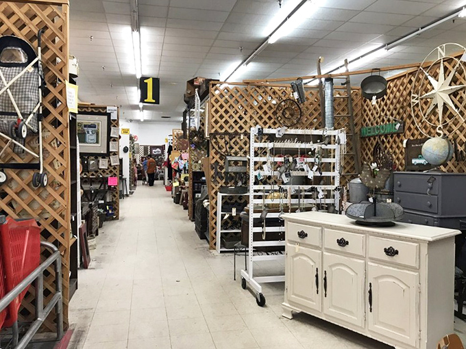 Aisle 1 beckons with the promise of furniture finds. That white cabinet could be the missing piece your dining room has been secretly longing for.