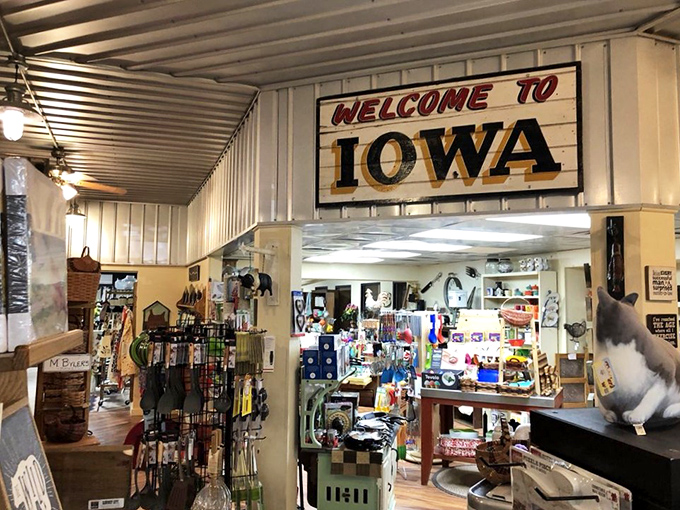 The "Welcome to Iowa" sign presides over a wonderland of kitchen gadgets that make you question how you've survived this long without them.
