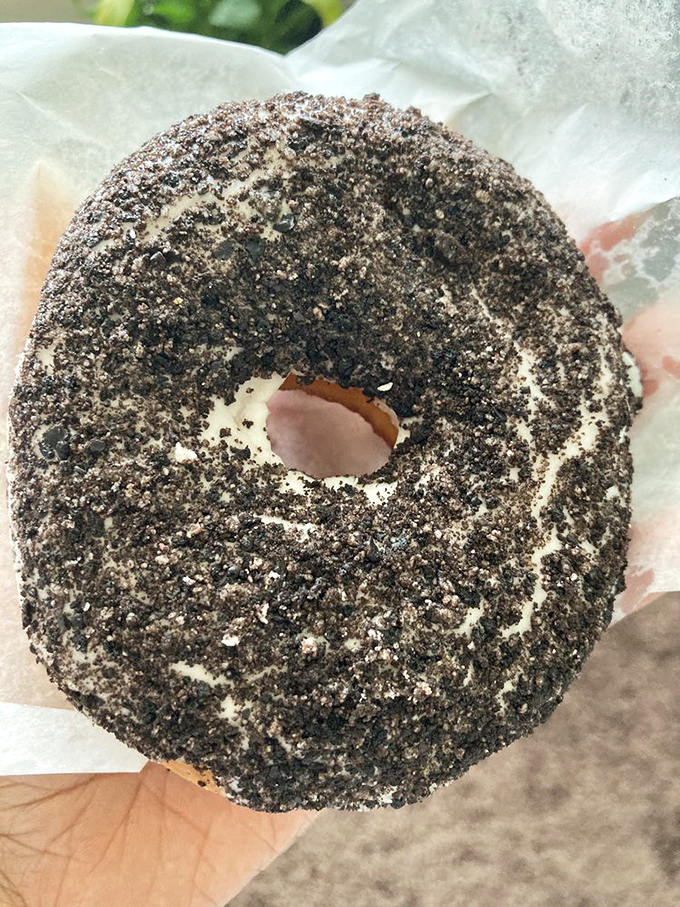 The Oreo donut up close&mdash;where cookies meet fried dough in a collaboration that deserves its own Grammy award.