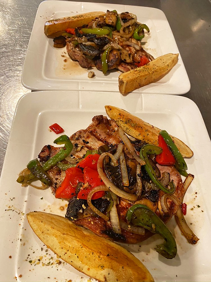 These pork chops and vegetables have clearly been introduced to fire in the most respectful way possible&mdash;a proper culinary handshake.