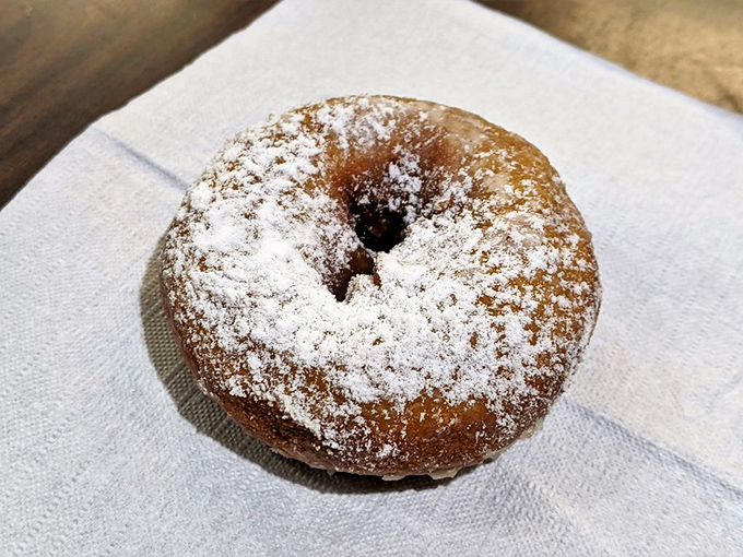 This powdered cake donut isn't just breakfast&mdash;it's a snow-capped mountain of joy waiting to be conquered one bite at a time.