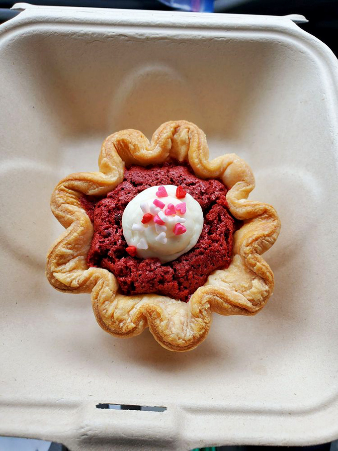 This red velvet creation with its dainty cream cheese topping and heart sprinkles isn't just a dessert&mdash;it's a love letter in edible form.