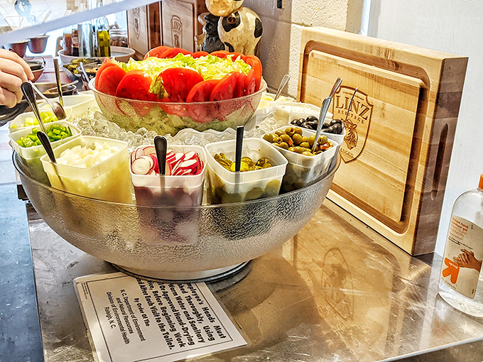 The simplicity of the salad bar reminds us that sometimes vegetables are just opening acts for the main event.