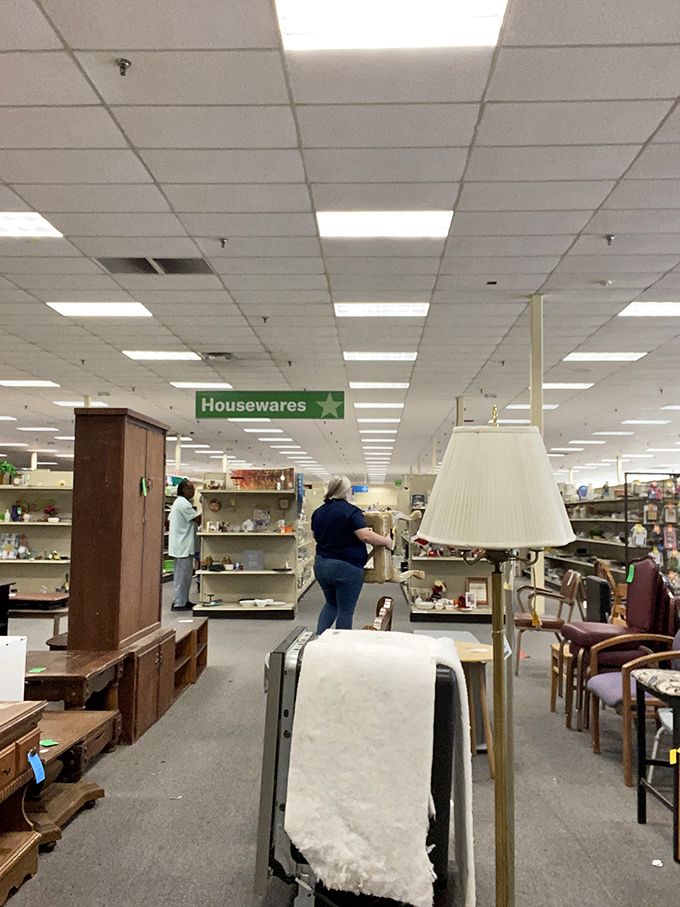 Housewares hunters examine shelves of potential kitchen treasures. One person's castoff coffee maker is another's morning salvation.