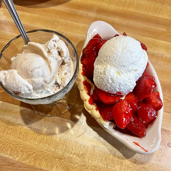 Strawberry pie that makes you understand why people write songs about dessert. That ice cream is just showing off at this point.