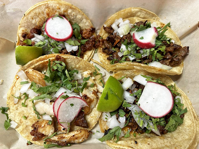 Street tacos as they should be &ndash; simple, unadorned, and perfect. No gold leaf or truffle oil needed when you have tradition this strong.