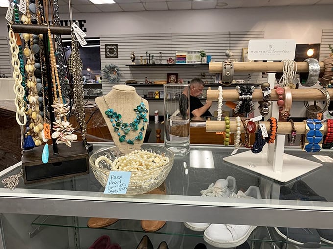 The jewelry counter sparkles with possibility&mdash;from costume pieces to potential heirlooms that somehow found their way to thrift store limbo.