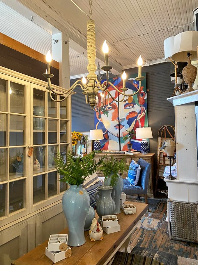 Warm wood beams, elegant lighting, and splashes of blue create the coastal-meets-country vibe that Instagram accounts are built upon.