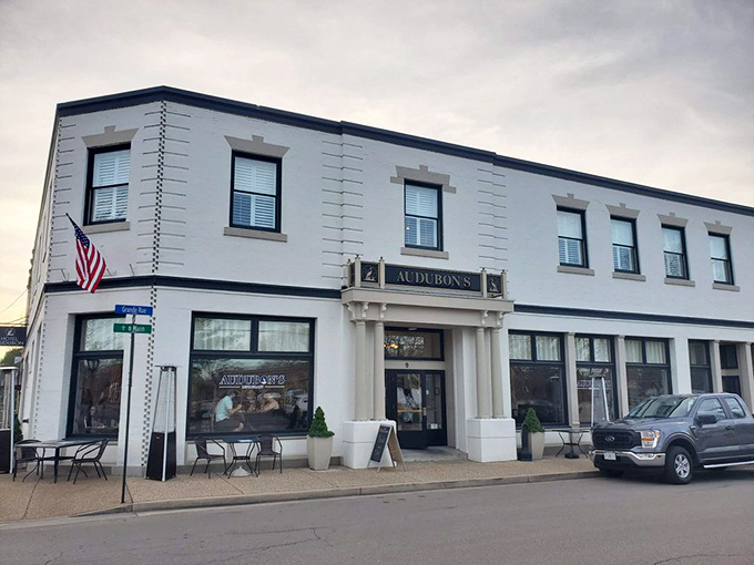 Audubon's elegant facade brings a touch of refinement to this historic district. The restaurant's outdoor seating offers the perfect vantage point for watching town life unfold.