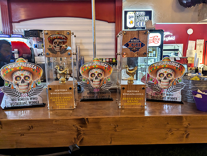 These awards aren't just decorative&mdash;they're testament to wings that have earned their place alongside the stellar seafood options.