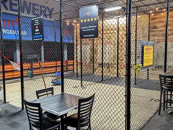 From horsepower to throwing power. The axe throwing area offers a different kind of precision sport for when your arms need a break from steering.