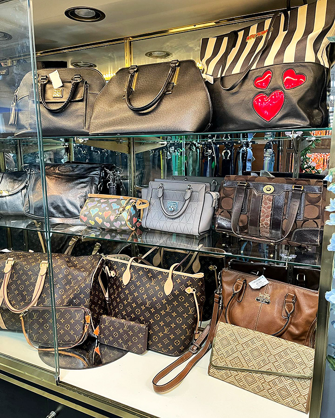 Designer handbag nirvana! Those Louis Vuitton and Coach beauties normally cost more than my first car, but here they're actually within reach.