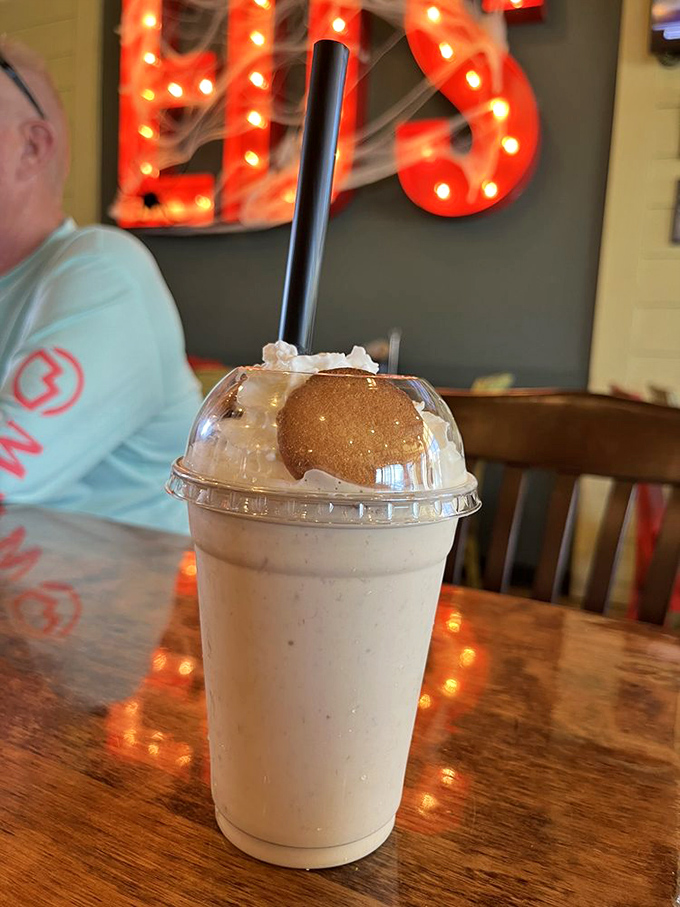 The banana pudding milkshake comes topped with a cookie crown. Southern nostalgia in liquid form, with a straw that's basically just a suggestion.