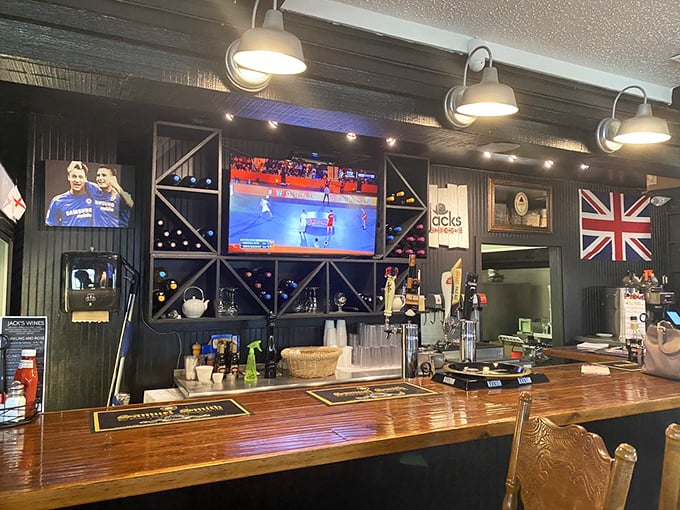 A bar that's part English pub, part Florida oasis. The perfect spot to debate football vs. "football" over a pint.