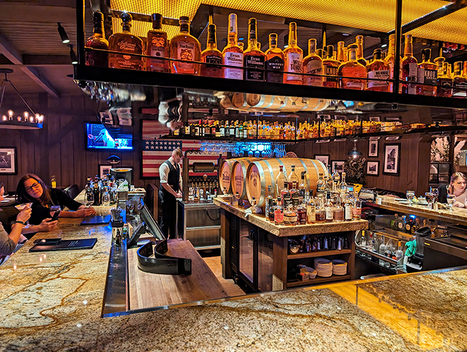 The bourbon selection alone is worth the trip&mdash;bottles lined up like soldiers ready to enhance your steak experience.