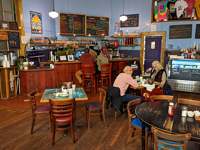 Part caf&eacute;, part bookstore, part community hub&mdash;the bar area invites you to linger over coffee while planning your next mountain adventure.