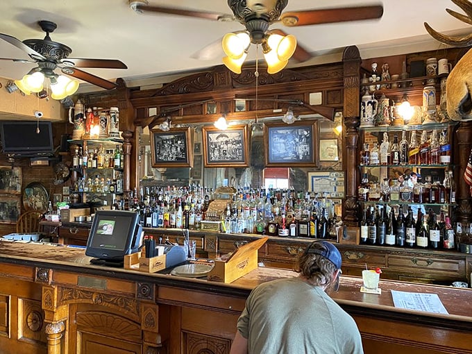 The bar's rich wooden craftsmanship houses enough spirits to raise the spirits of the establishment's taxidermy collection &ndash; thankfully, they remain at rest.