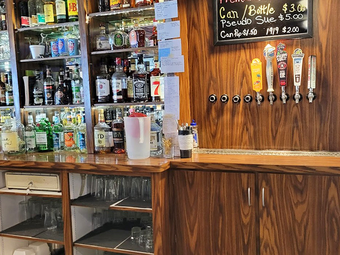 Behind every great burger is a well-stocked bar. These taps have quenched the thirst of countless hungry travelers.