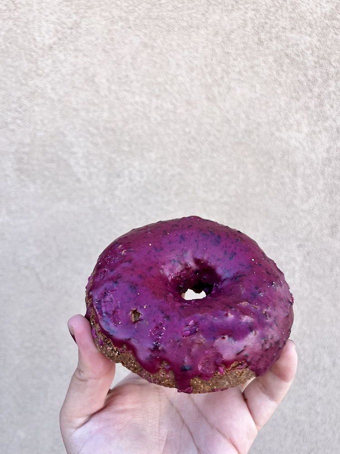 The famous blue corn blueberry lavender donut&mdash;like New Mexico itself transformed into a purple-hued ring of culinary poetry. Worth the drive from anywhere.