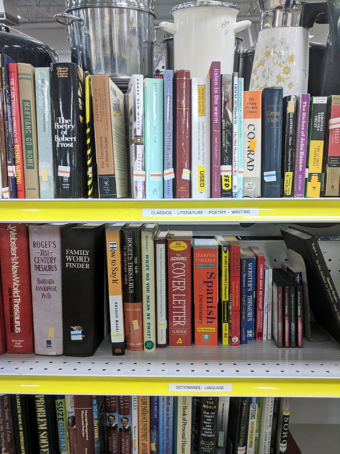 The literature section: where Frost meets Roget's Thesaurus, and cookbooks mingle with classics in a delightful literary potluck.