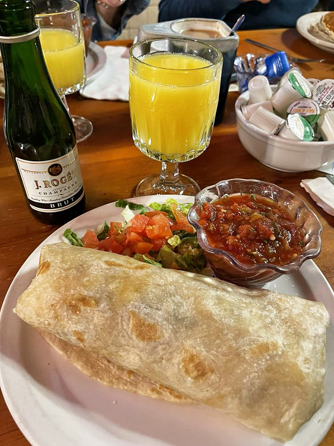 Breakfast mimosas and burritos&mdash;proving that vacation mornings should always start with bubbles and hand-held feasts.