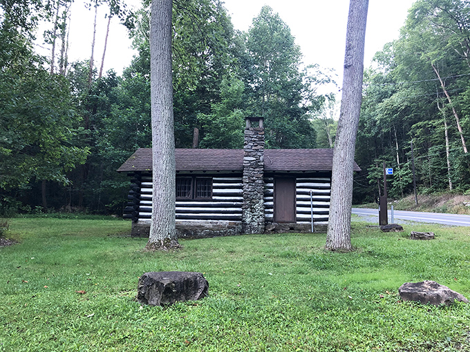 This rustic log cabin looks like it was built by Paul Bunyan during his minimalist phase. Wonderfully weathered and perfectly placed.