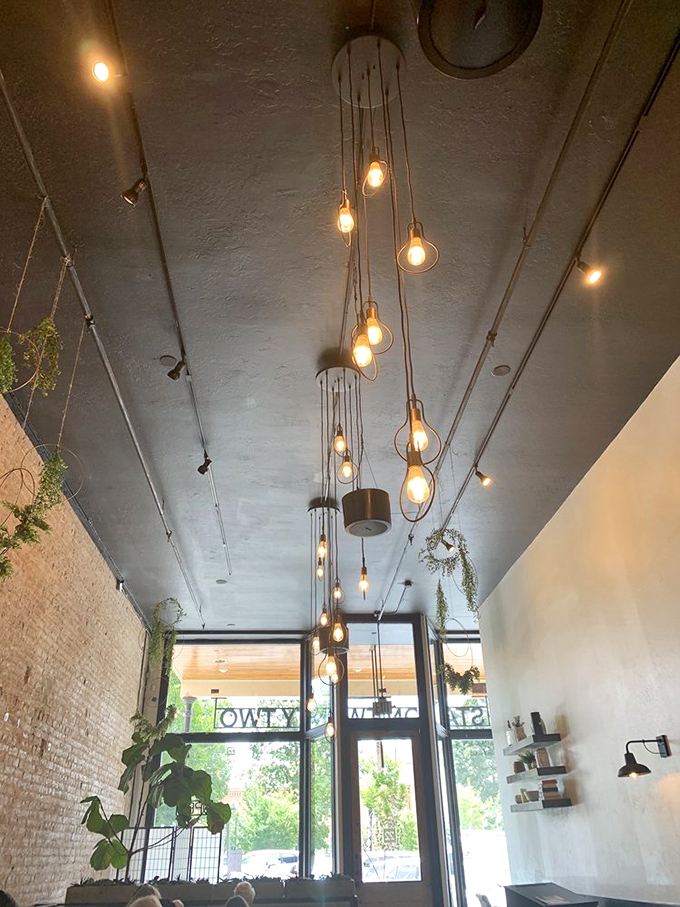 Looking up at these pendant lights is like gazing at a constellation of tiny suns, all designed to make your food photos look spectacular.