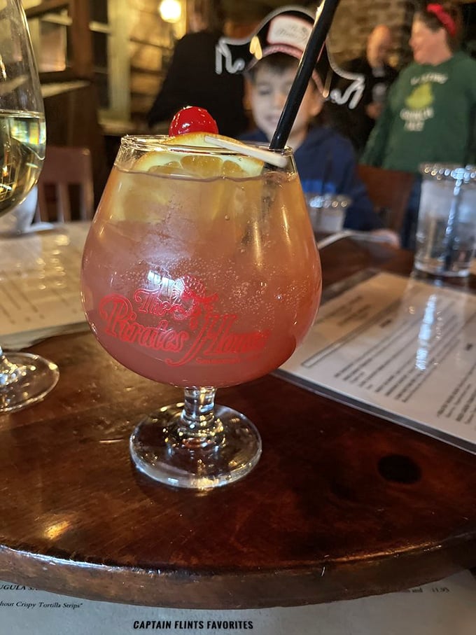 A rum punch so pretty it belongs on a postcard, though after two of these you might need help finding your way back to the ship.