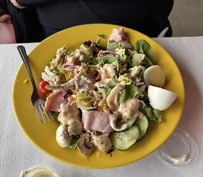 This chef salad isn't what you eat when you're dieting&mdash;it's what you eat when you want a rainbow of flavors on a sunny yellow plate.