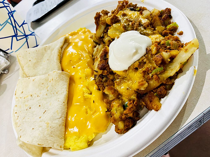 Corned beef hash that doesn't come from a can, paired with eggs that remind you why breakfast is worth getting out of bed for.