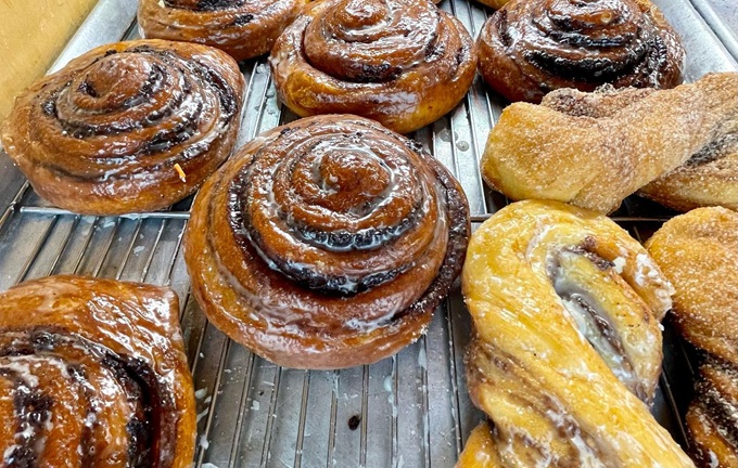 Cinnamon rolls with perfect spirals &ndash; like edible hypnosis devices designed to make you forget words like "moderation" and "restraint."