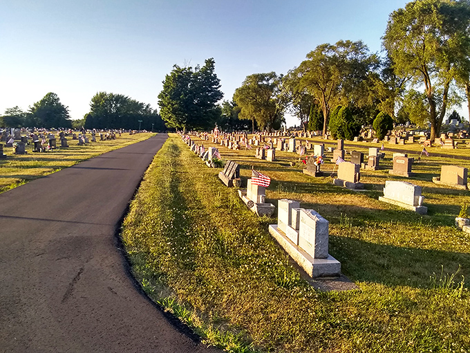 Circle Hill Cemetery's peaceful paths remind us that even in death, community remains&mdash;history written in stone under Indiana skies.