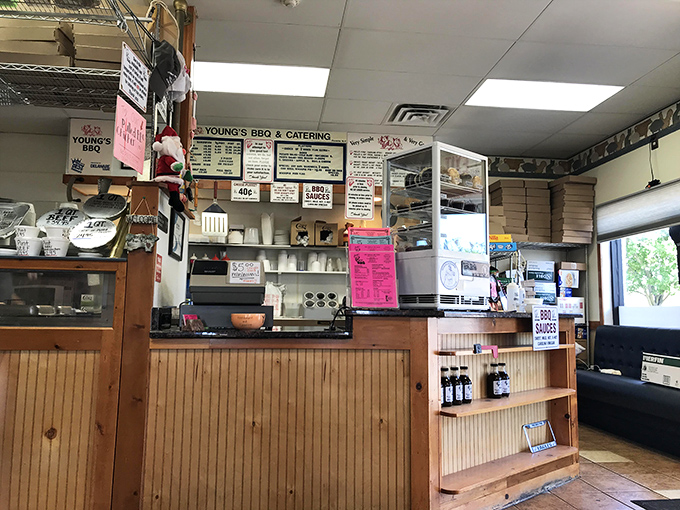 Where barbecue dreams begin. The counter at Young's is like a mission control center for smoke-infused happiness.