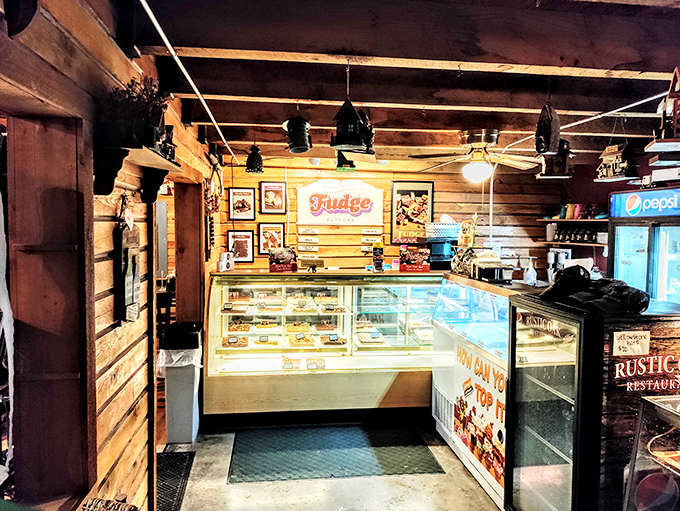 Beyond steaks lies sweet temptation&mdash;a dessert counter promising homemade fudge that would make Willy Wonka reconsider his career choices.