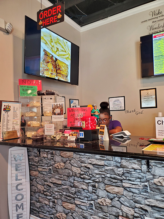 Behind this counter, barbecue dreams come true. That stone facade isn't just decorative&mdash;it's holding back a flood of mouthwatering aromas.