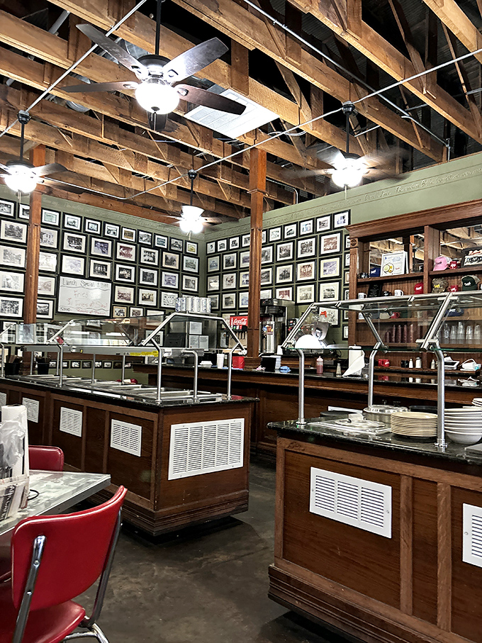 The serving counter&mdash;mission control for breakfast operations&mdash;where plates are loaded with enough fuel to power a hiker through the Buffalo River trails.