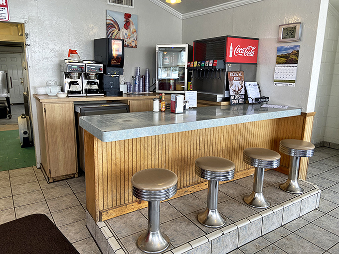 Counter seats—the VIP section of any great diner where you can watch breakfast magic happen in real time.