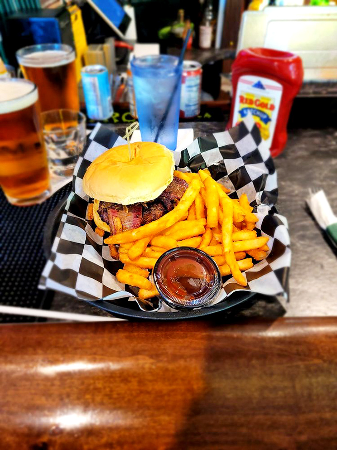The cowboy burger: where beef meets bacon in perfect harmony. Proof that sometimes the classics need no improvement, just quality ingredients.