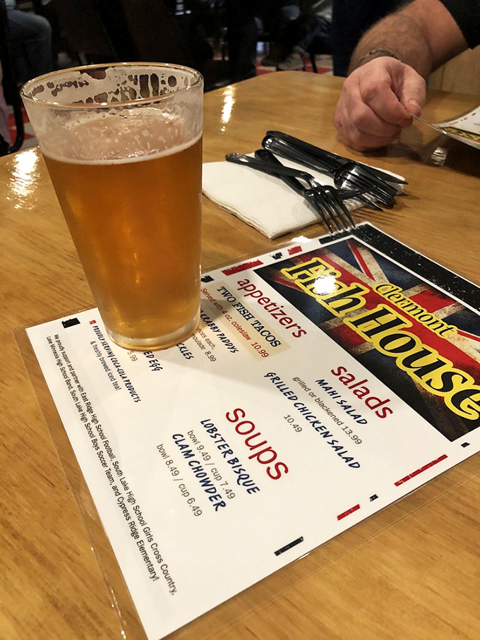 Nothing complements fish and chips like a proper pint, served with a side of British football on the telly.