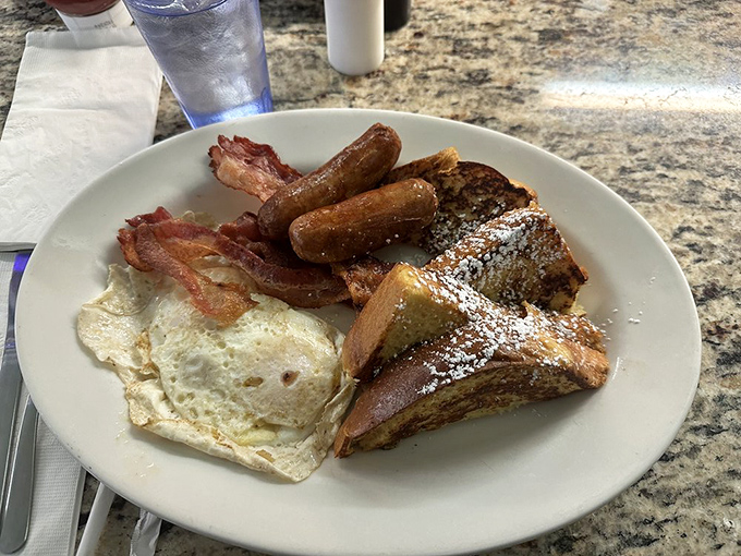 The classic breakfast trinity&mdash;eggs, meat, and toast&mdash;executed with the kind of precision that makes you wonder why you ever ate anywhere else. 