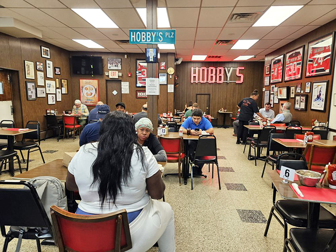 The lunch rush at Hobby's&mdash;where regulars and first-timers share the universal language of "mmm" and "pass the mustard, please."