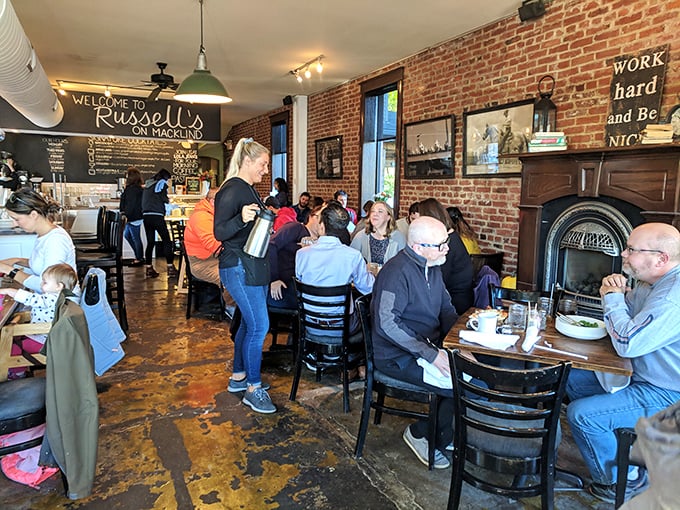 The bustling interior reveals Russell's true character: a community gathering spot where memories are made between bites of breakfast.