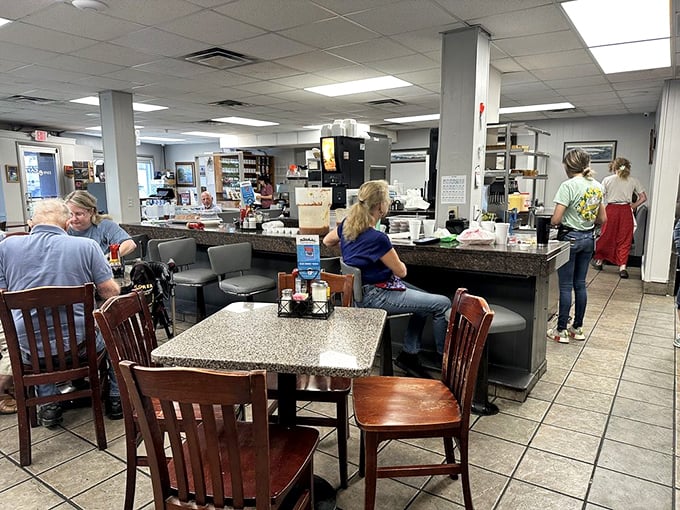 The counter seating&mdash;where regulars exchange local wisdom and newcomers are welcomed into the fold of pie enthusiasts.