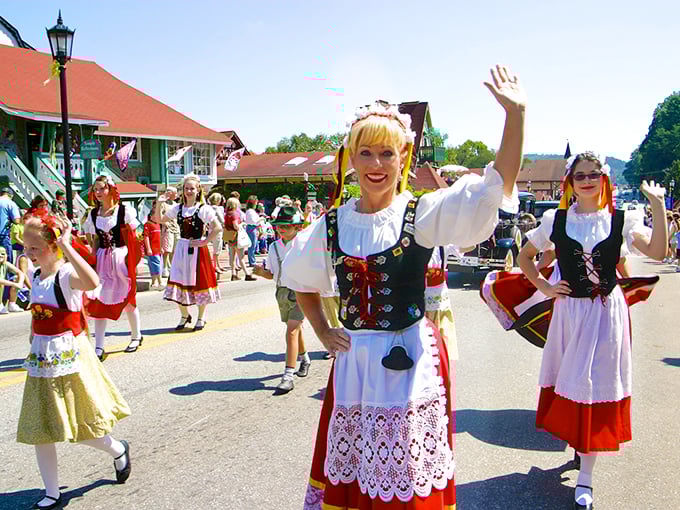 Oktoberfest dancers bring authentic German traditions to the streets of Helen. Their smiles are as bright as their traditional dirndls!