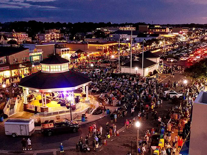 When the sun goes down, Fenwick Island's neighbor comes alive with concerts and gatherings under twinkling lights.
